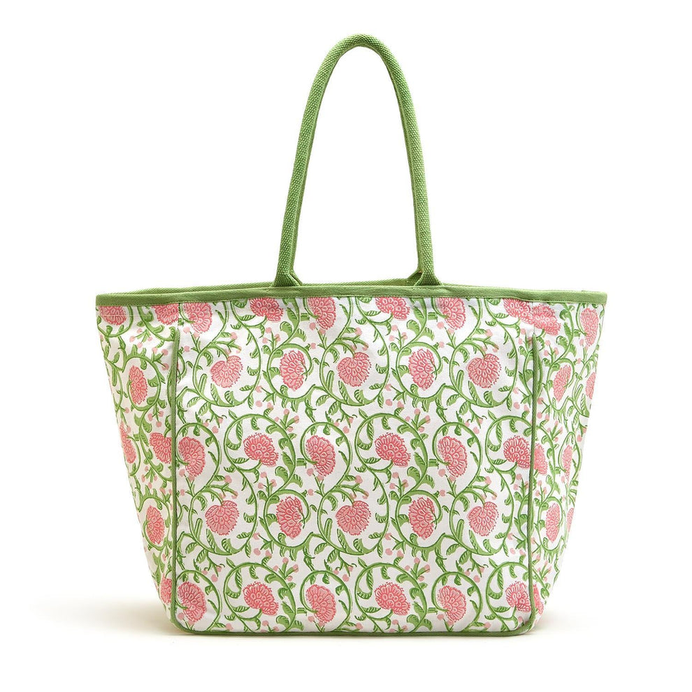 Floral Block Printed Tote Bag Assorted 3 Patterns - Cotton Canvas ...